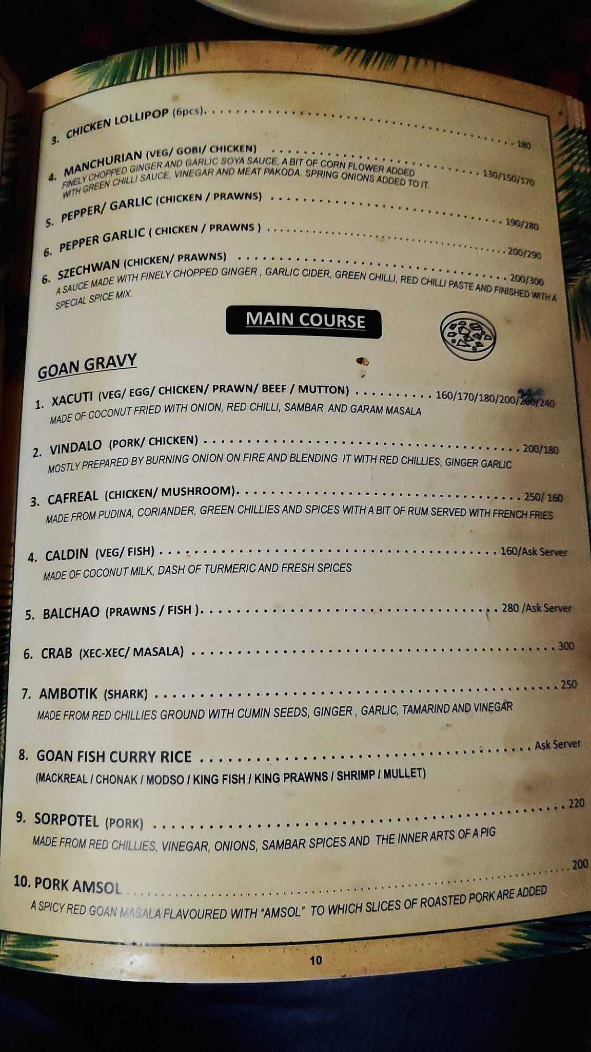 Menu at Alua Verna Wedding hall in Goa, Verna