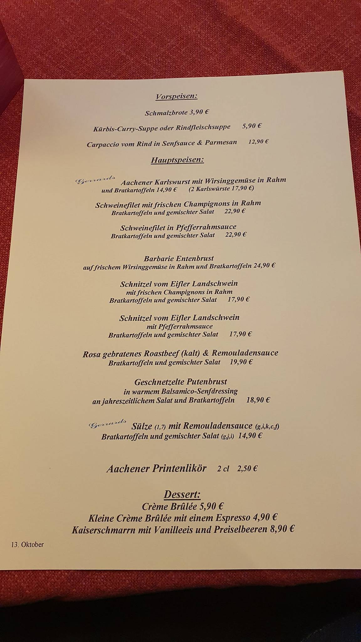 Speisekarte von Am Knipp pub & Bar, Aachen