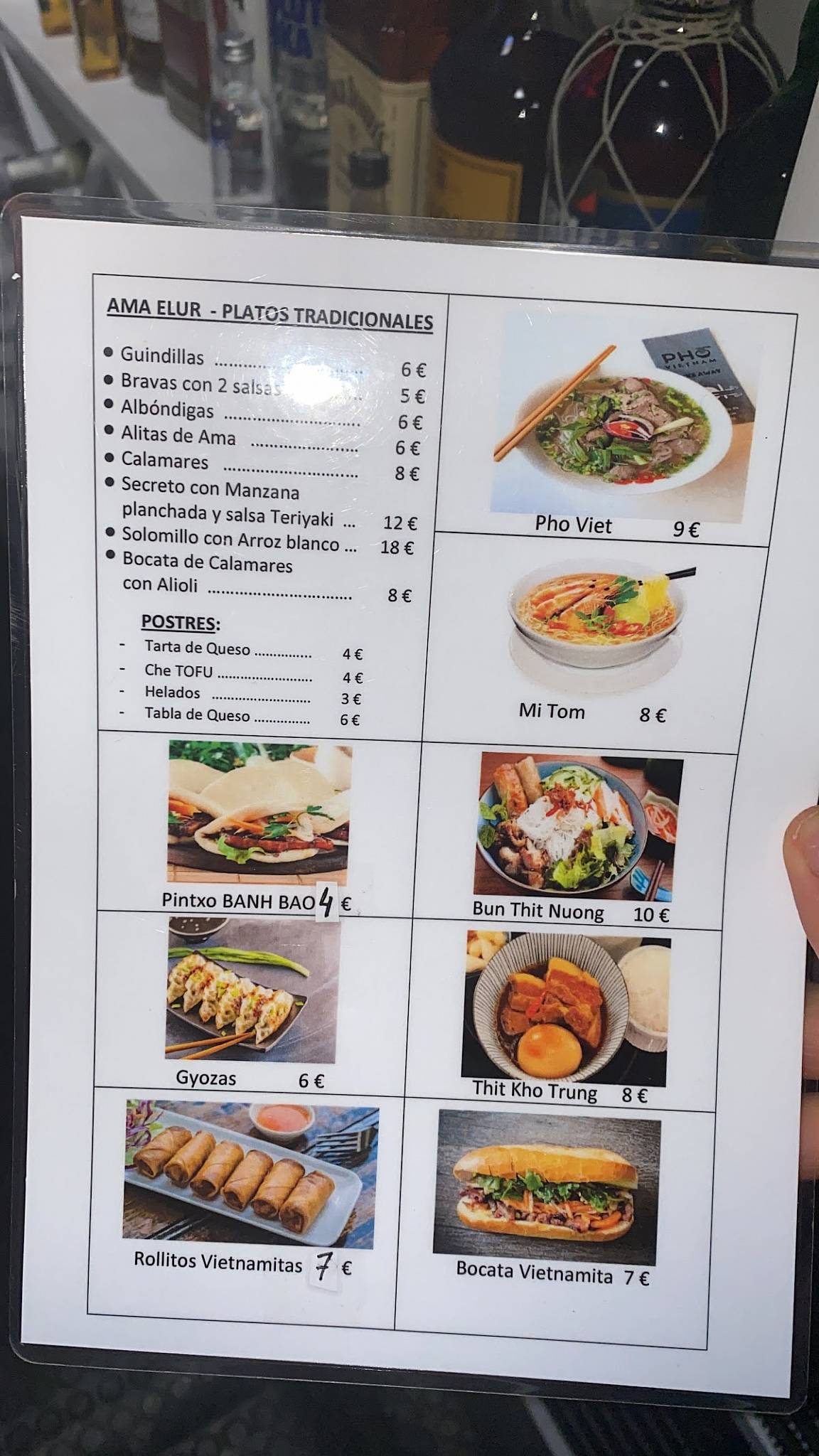 Menu at Ama Elur restaurant, San Sebastián