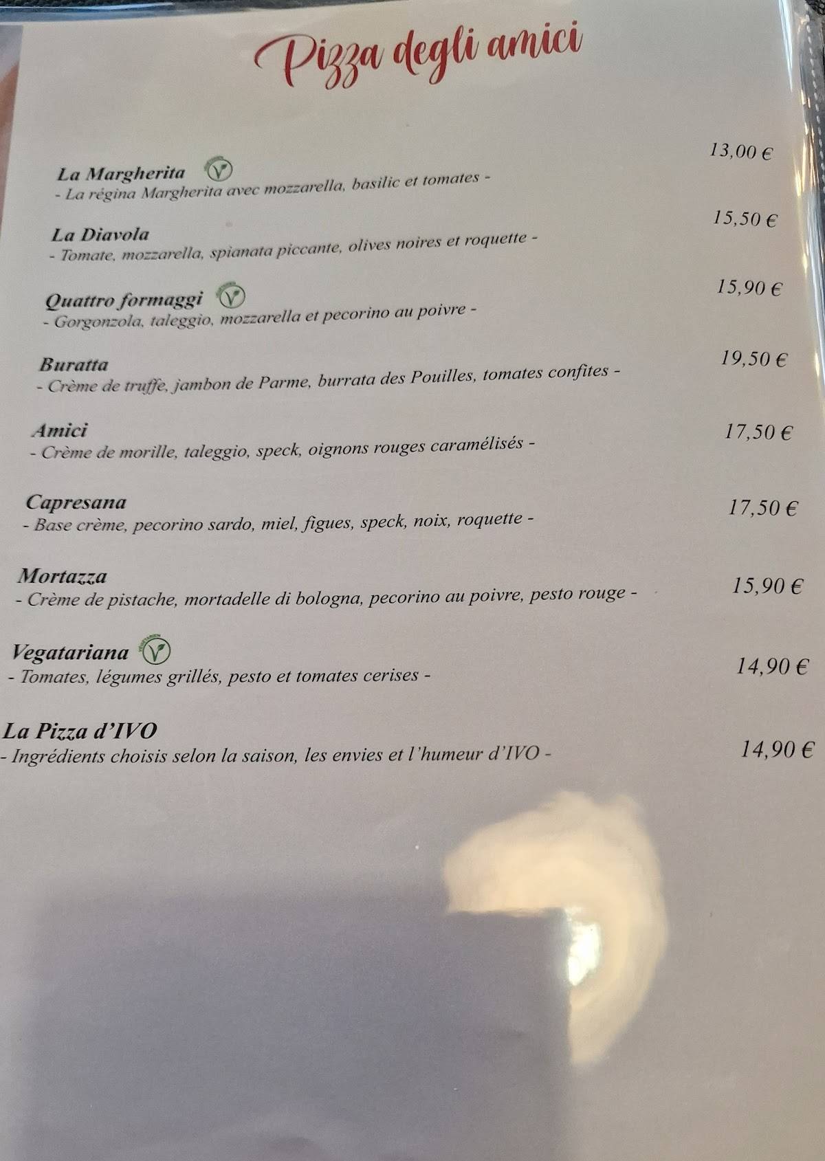 Menu au Amici restaurant, Épernay