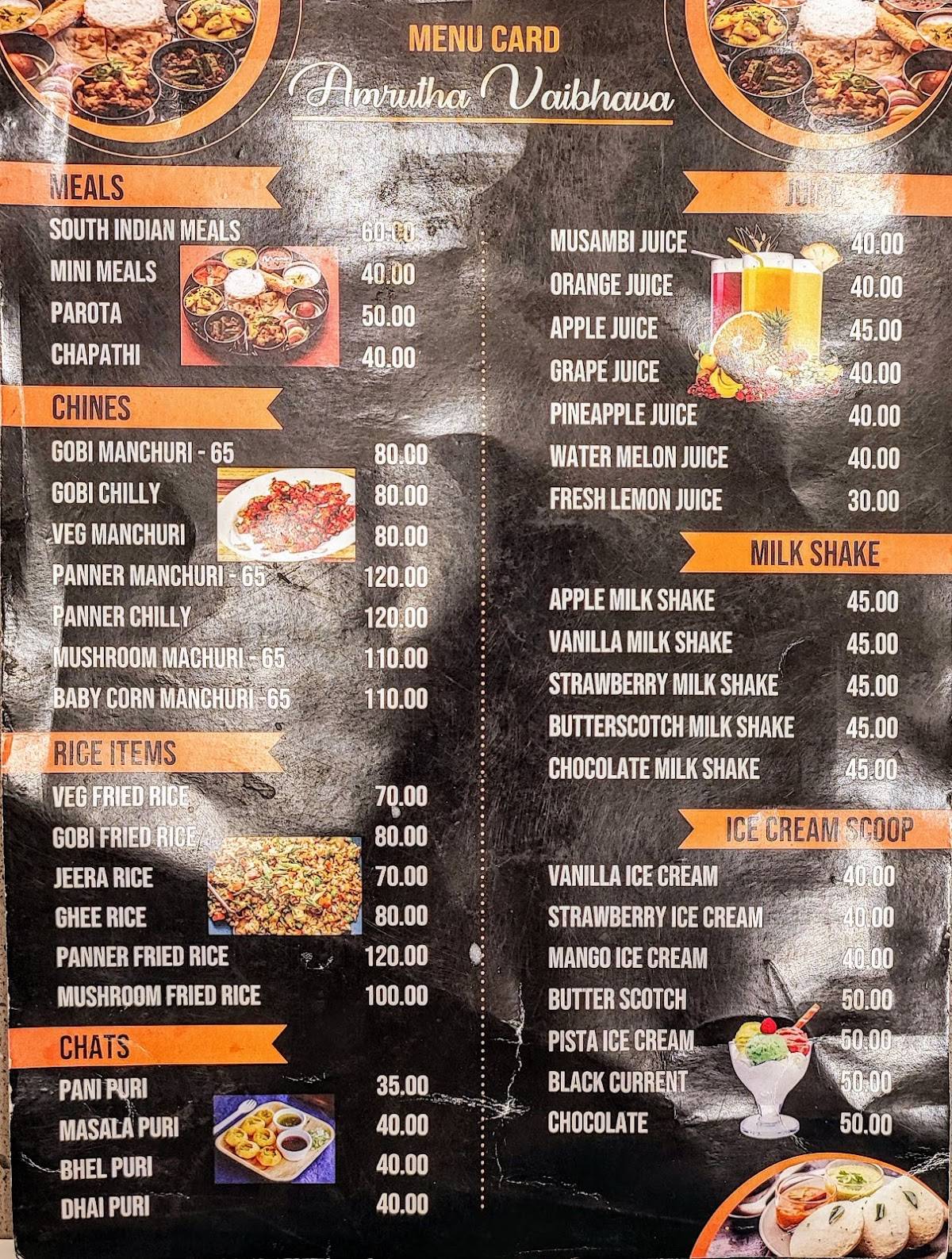 Menu at Amrutha Vaibhava, Bengaluru