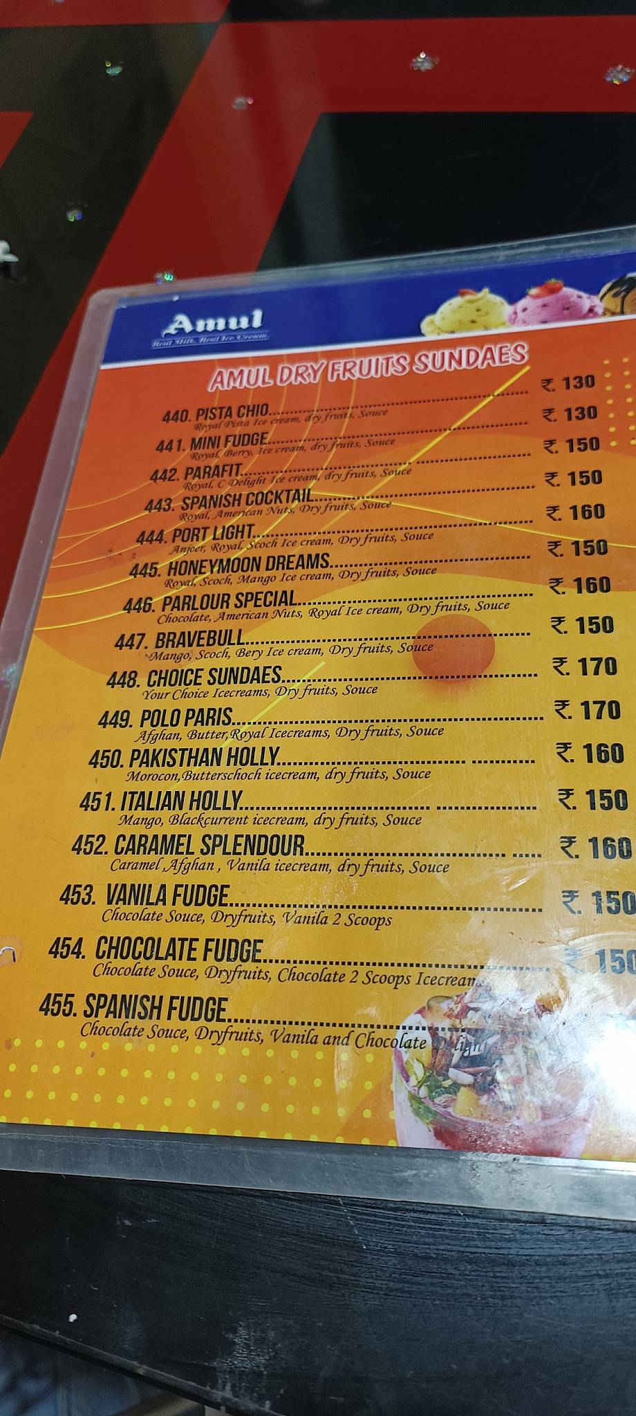 Menu at Amul Ice Cream Parlour kottakkal, Changuvetty