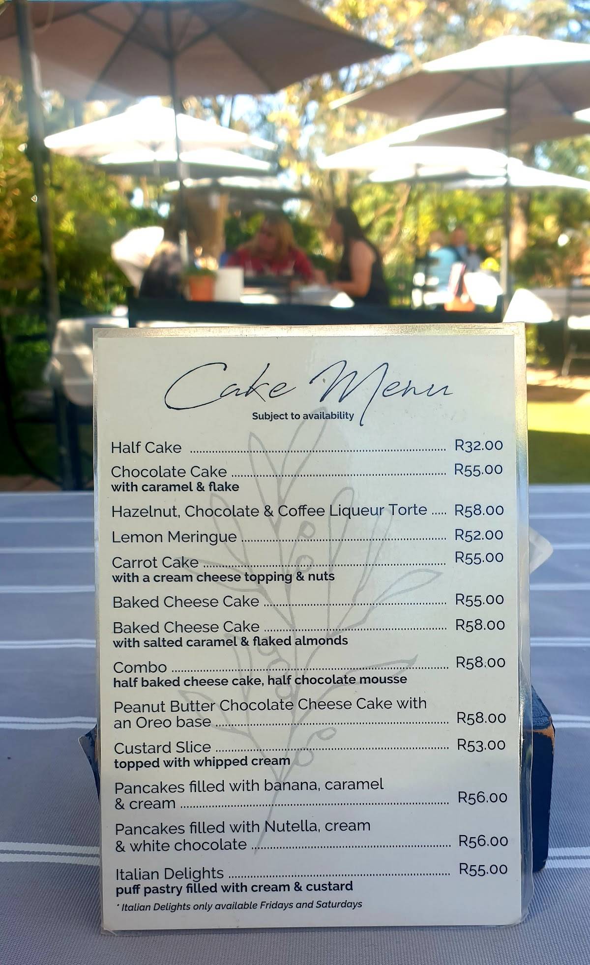 Menu at Ana-Paula's Coffee Shop restaurant, Krugersdorp