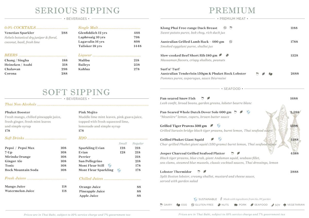 Menu at Andaman Grill pub & bar, Mai Khao, JW Marriott Phuket Resort & Spa
