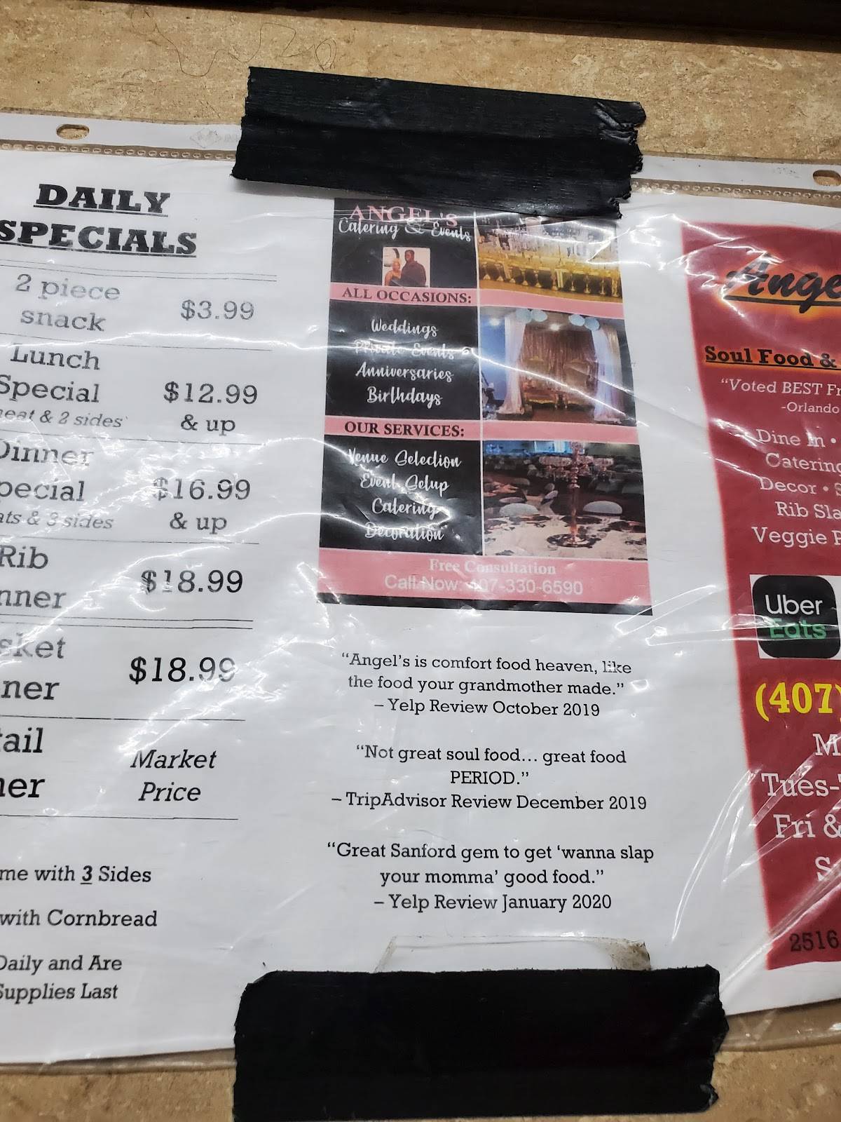 Menu at Angel's Soul food & BBQ, Sanford