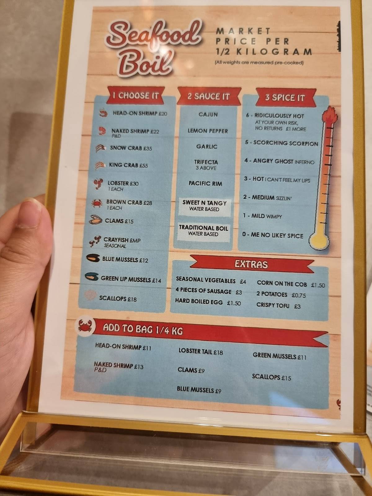 Menu at Angry Crab Shack restaurant, London