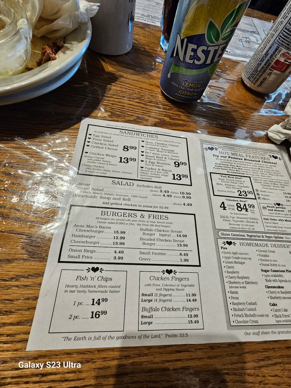 Menu at Anna Mae's Bakery & Restaurant, Millbank