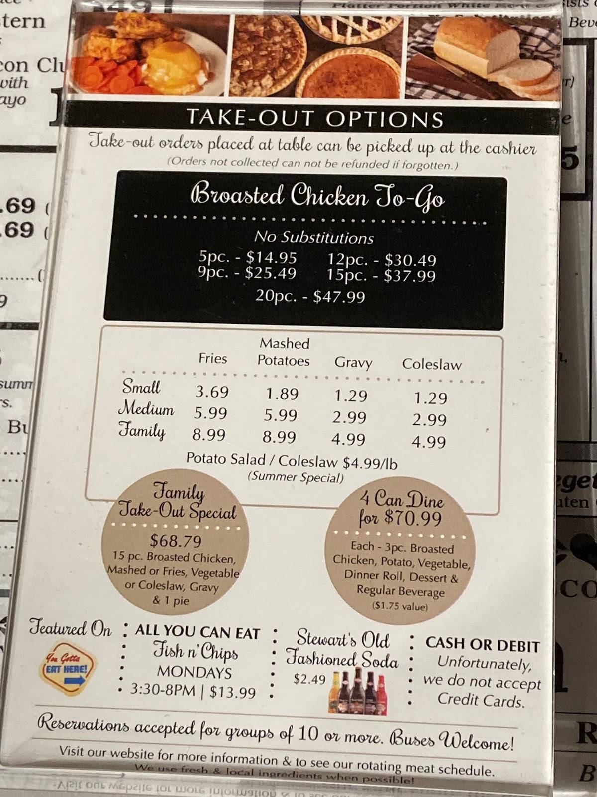 Menu at Anna Mae's Bakery & Restaurant, Millbank