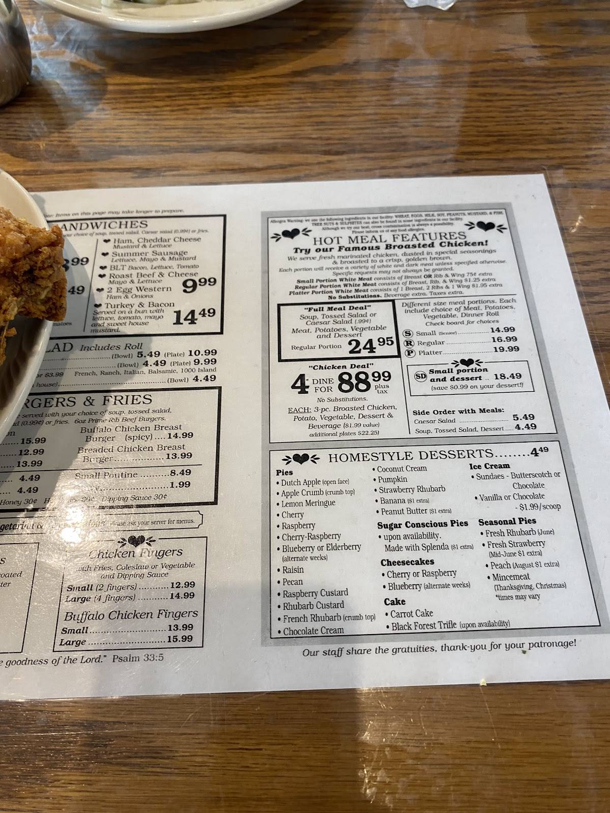 Menu at Anna Mae's Bakery & Restaurant, Millbank
