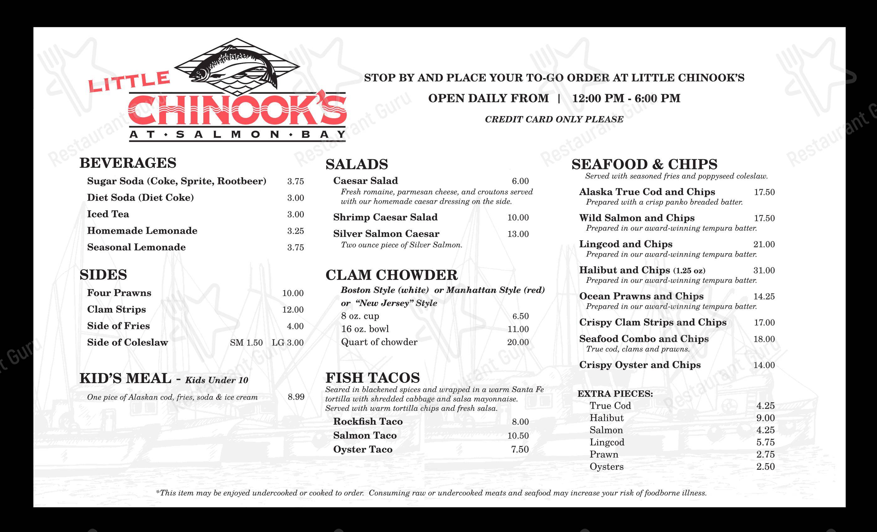 Menu at Anthony's At Point Defiance restaurant, Tacoma