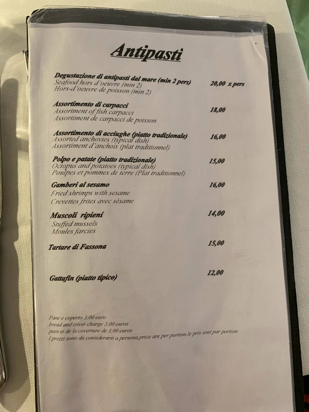 Menu da Antica Trattoria Centro ristorante, Levanto