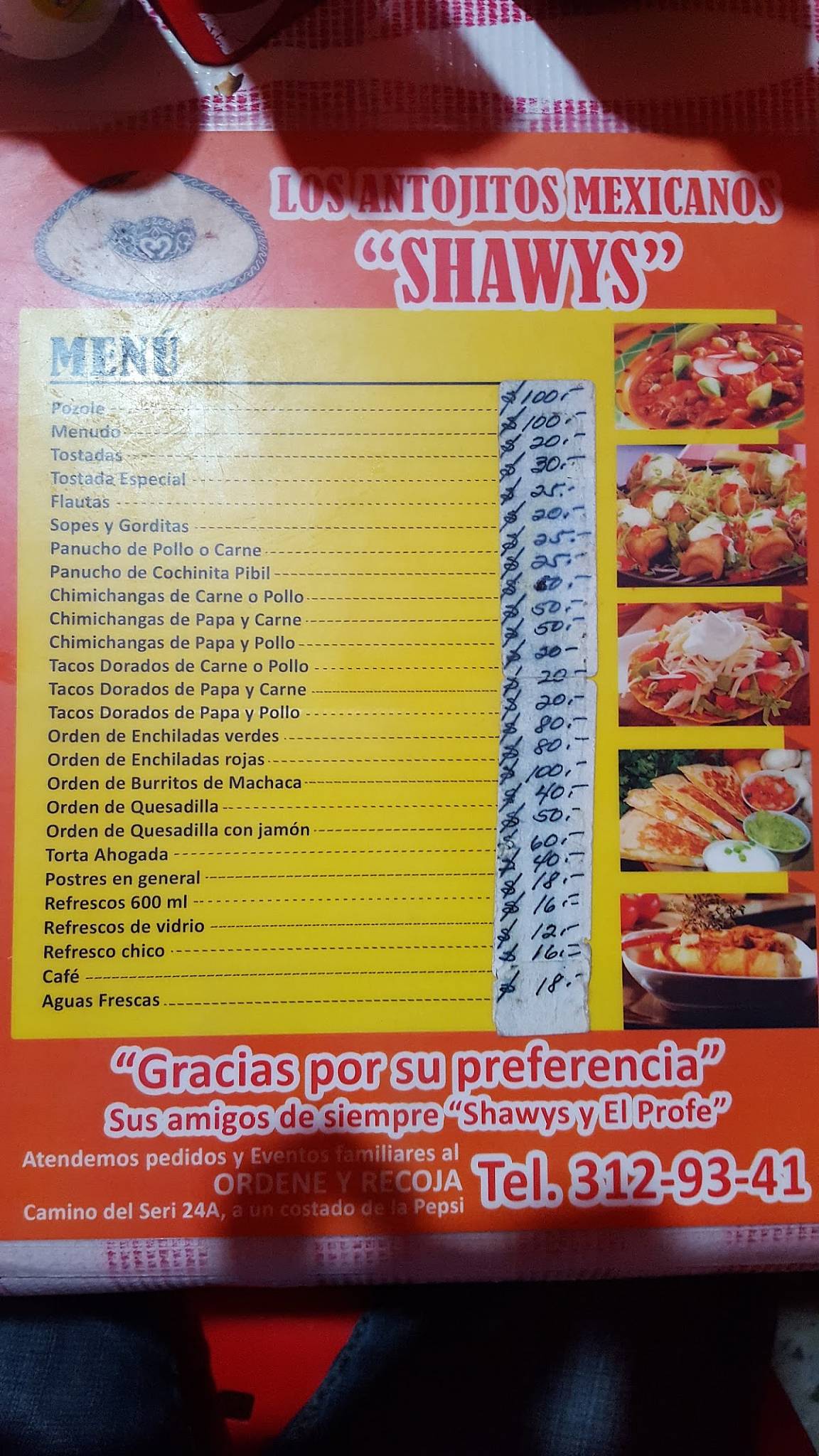 Carta del restaurante Antojos Mexicanos Shawys y el Profe, Hermosillo