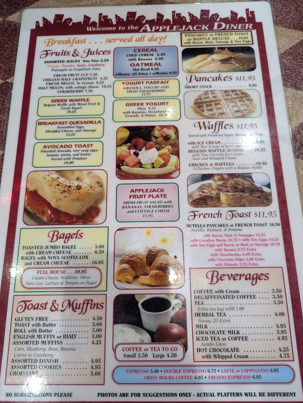 Carta del postres Applejack Diner, Nueva York