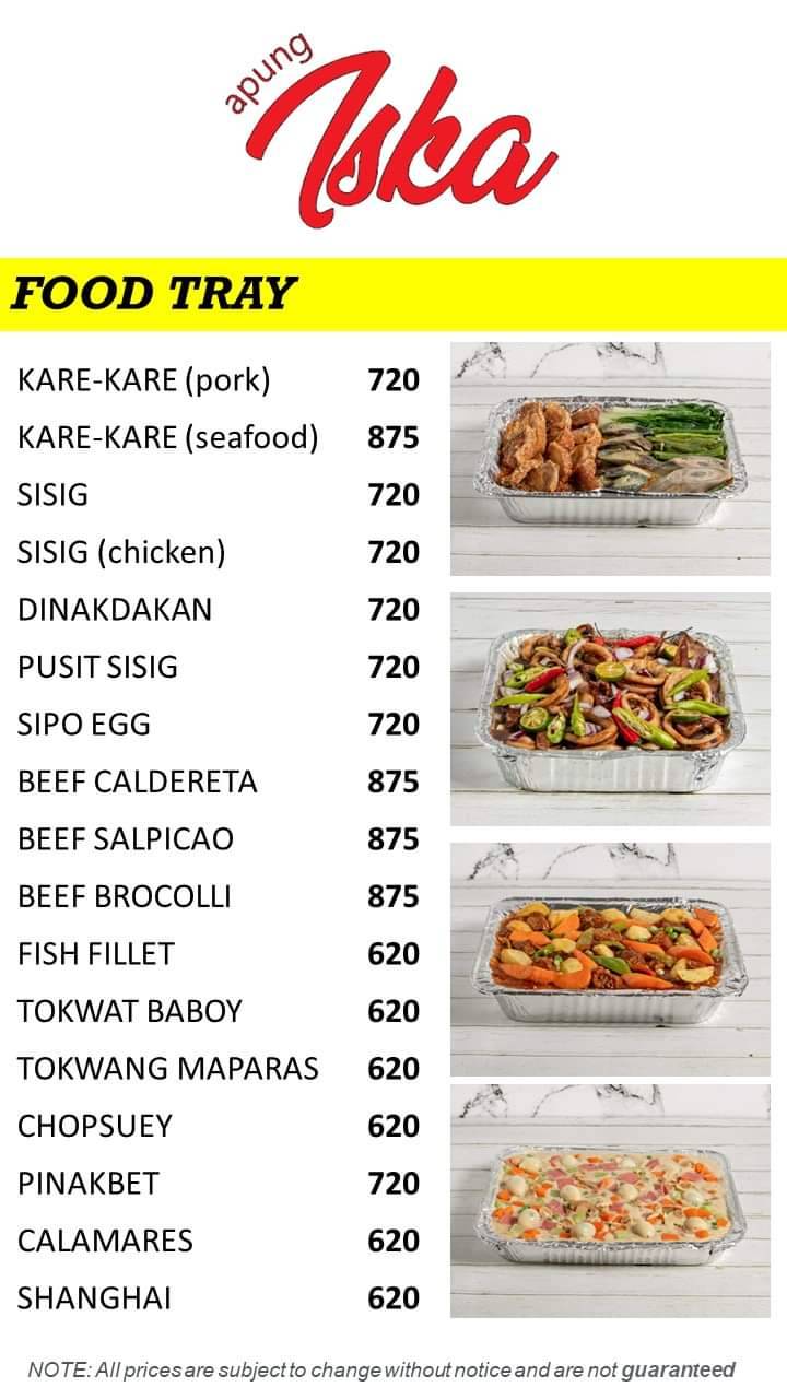 Menu at Apung Iska Panciteria and Lomi restaurant, Tarlac City