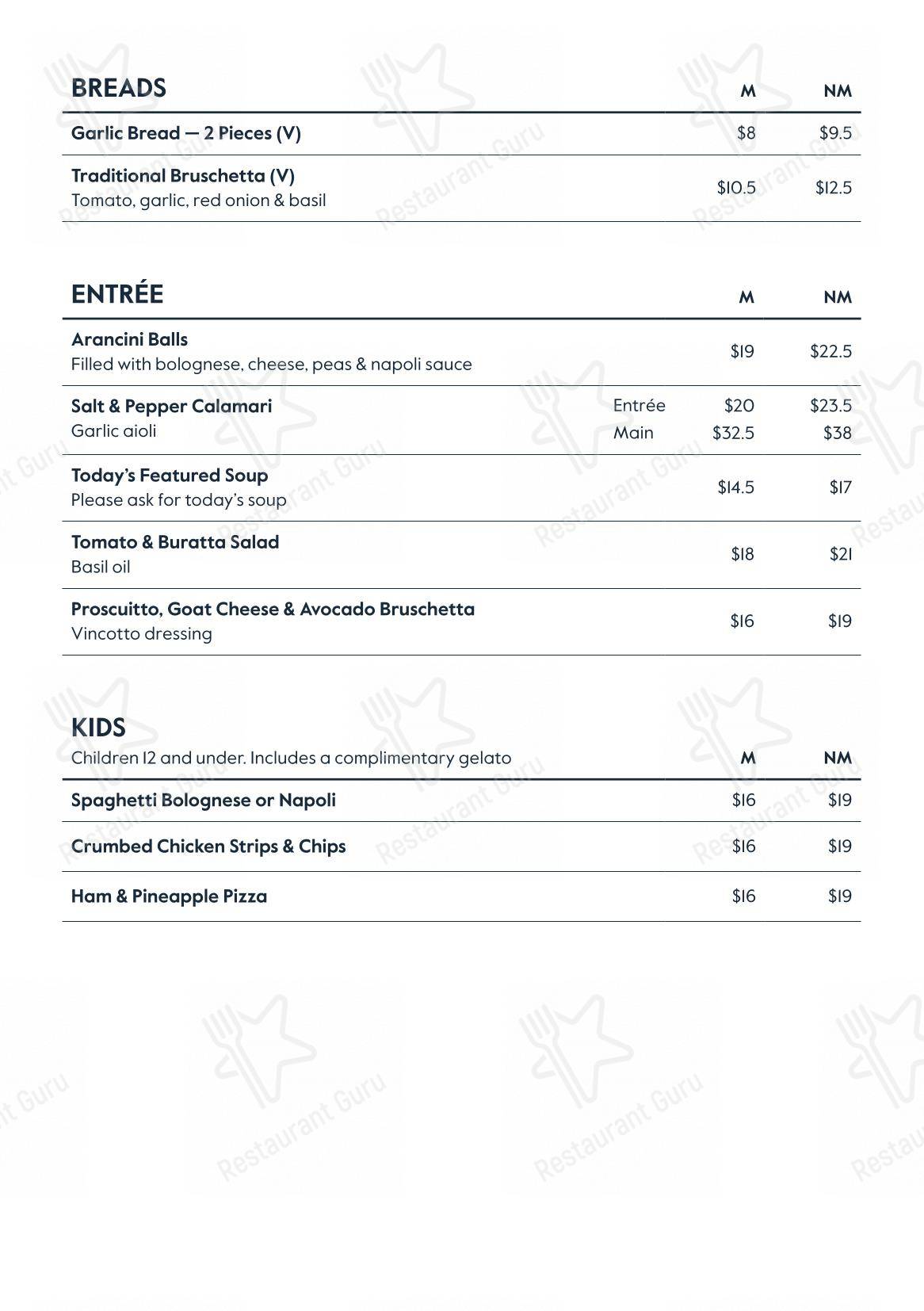 Menu at Aqua restaurant, Dee Why