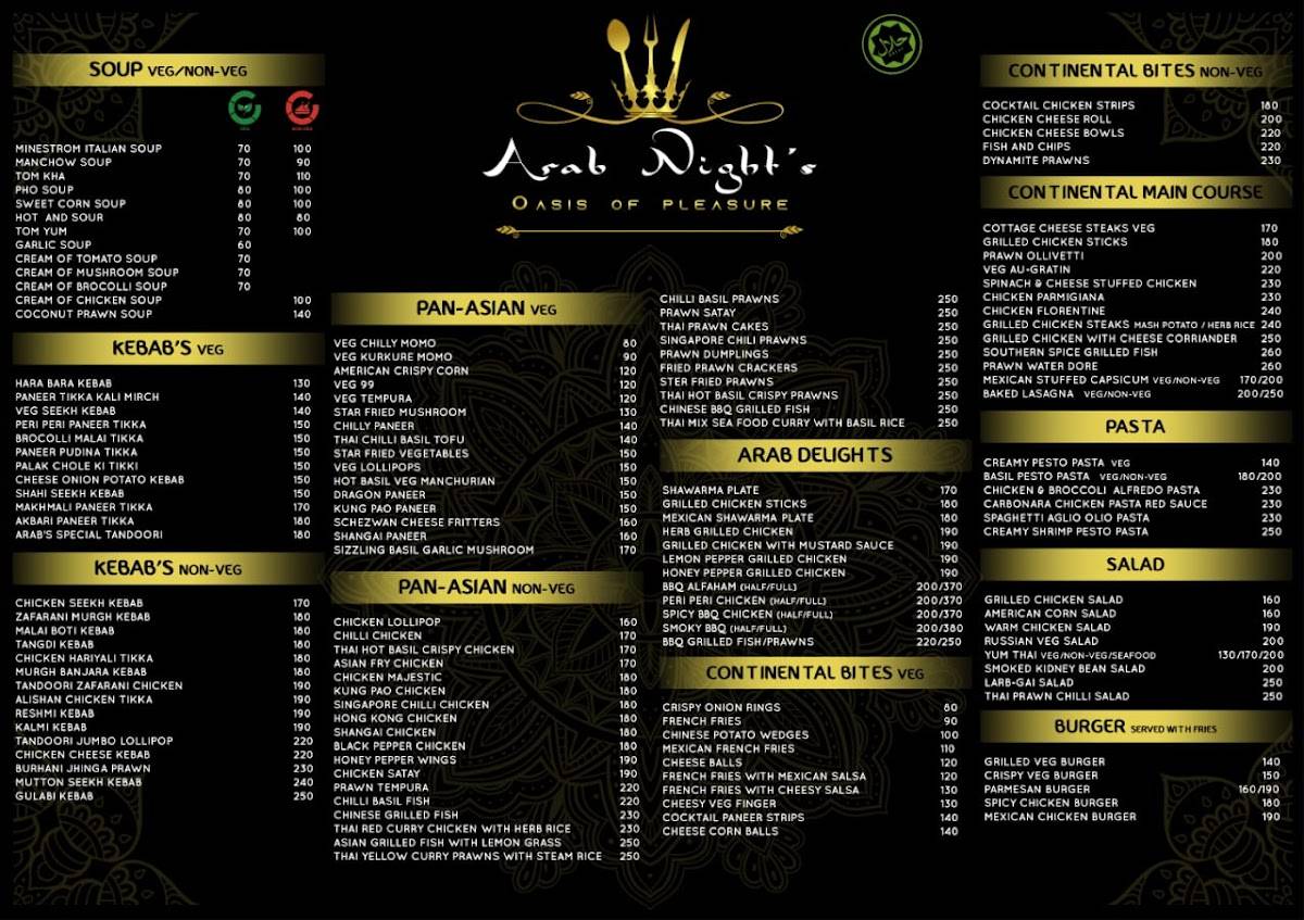 Menu at Arab Night's Restaurant Salem, Salem