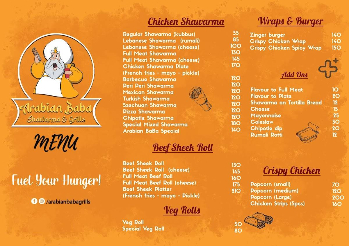 Menu at Arabian Baba Shawarma and Grills Thiruvalla, Thiruvalla