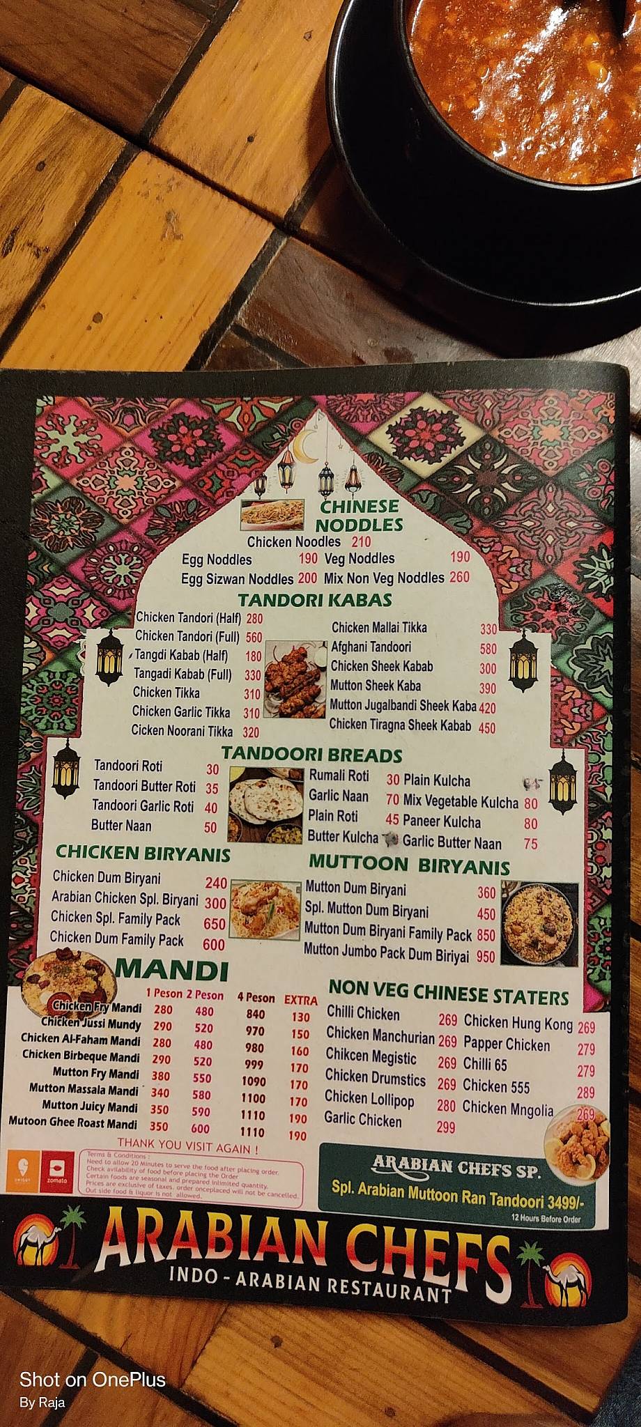 Menu at Arabian Chefs, Anantapur