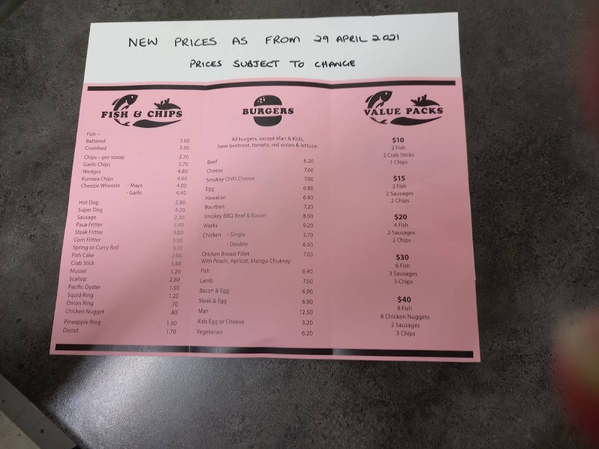 Menu at Aramoho Lunch Bar & Takeaways, Whanganui