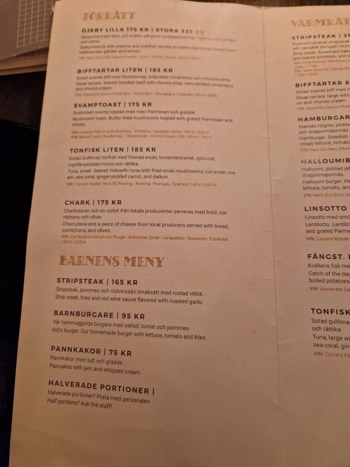 Menu at Ariu sushi restaurant, Nyköping