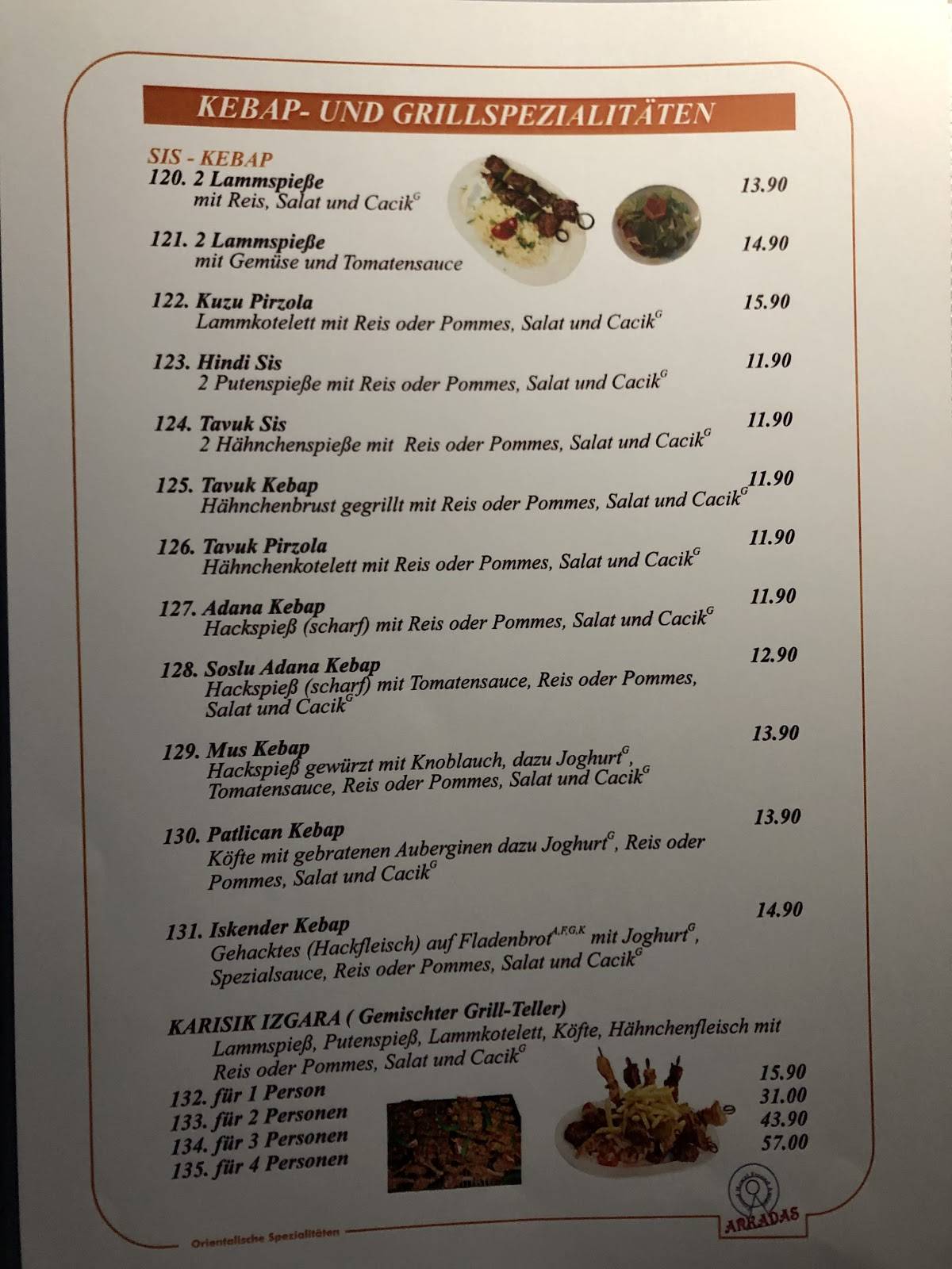 Speisekarte von Arkadas restaurant, Kassel