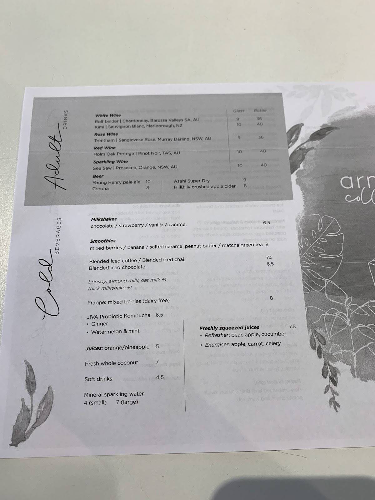 Menu at Armchair Collective Mona Vale restaurant, Mona Vale