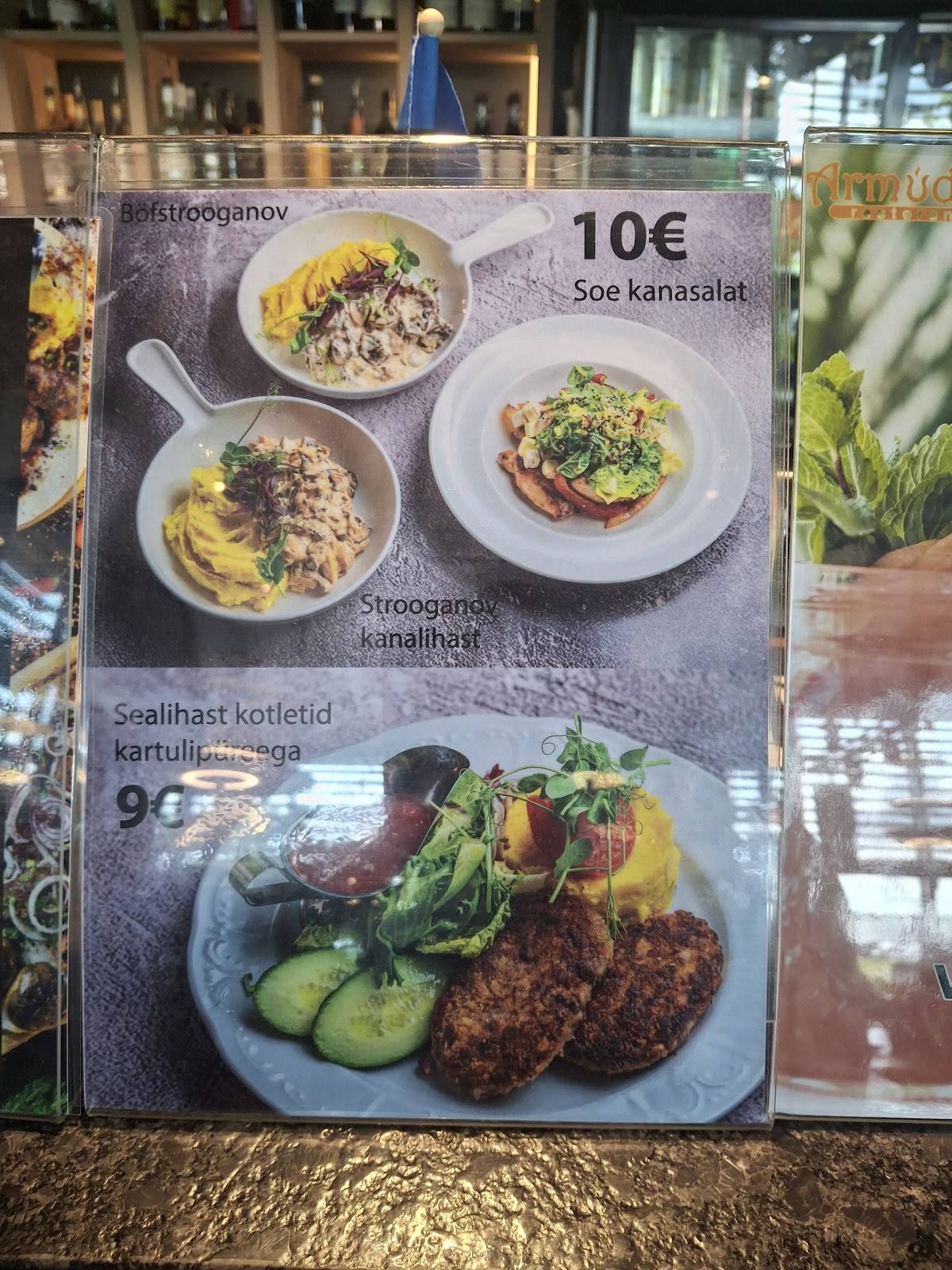 Menu at Armudu cafe, Tallinn, Mustakivi tee 17