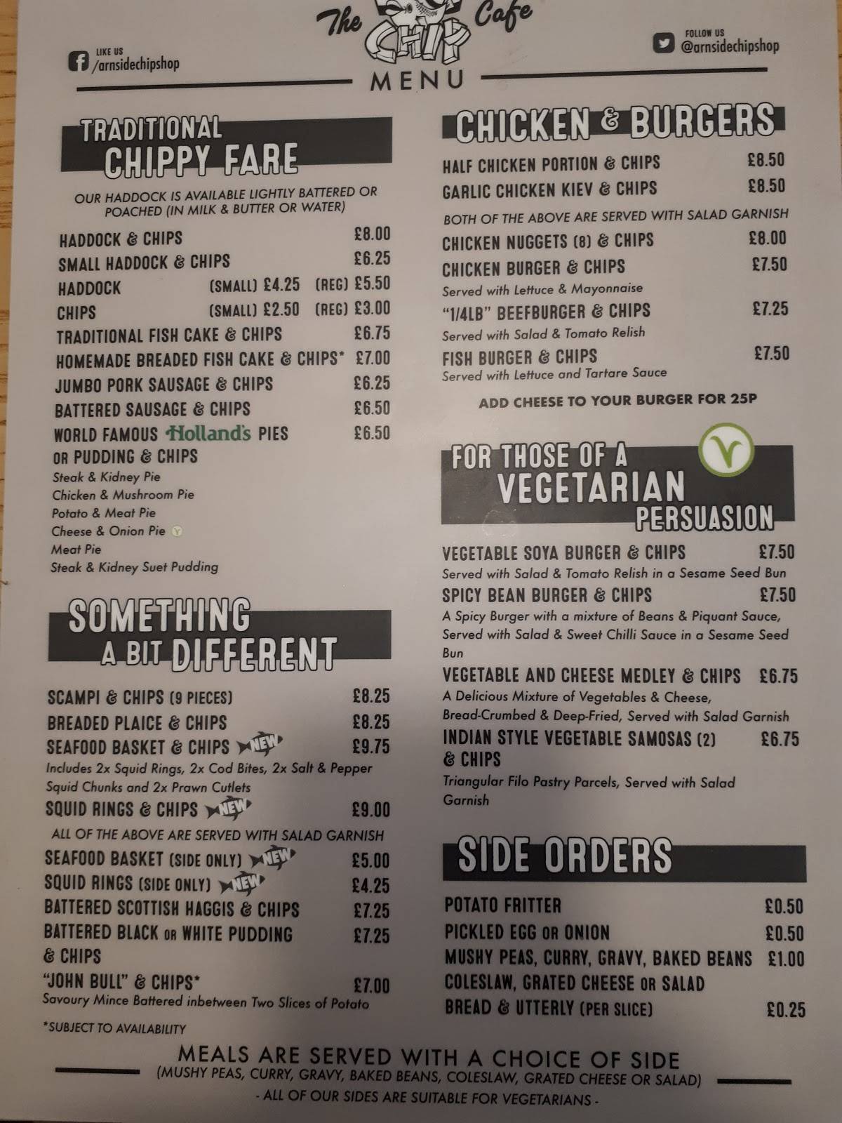 Menu at Arnside Chip Shop fast food, Arnside, 1 The Promenade