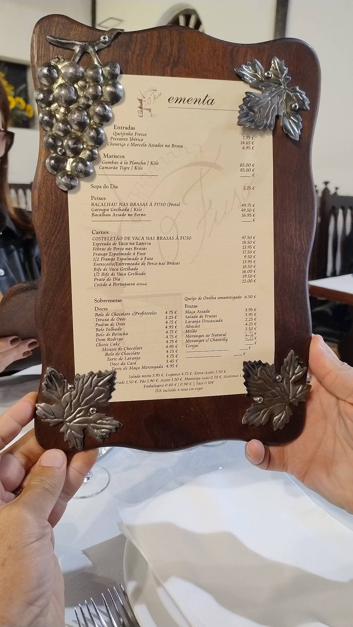Menu em Restaurante O Fuso, Arruda dos Vinhos