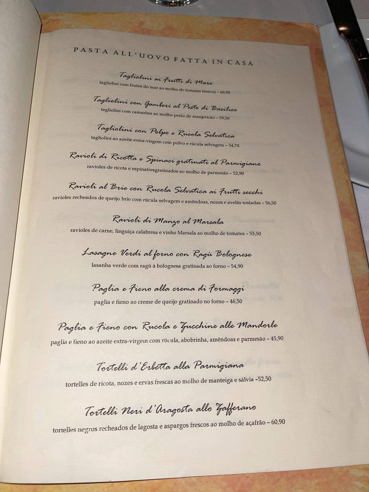 Menu em Artigiano Ristorante restaurante, Rio de Janeiro
