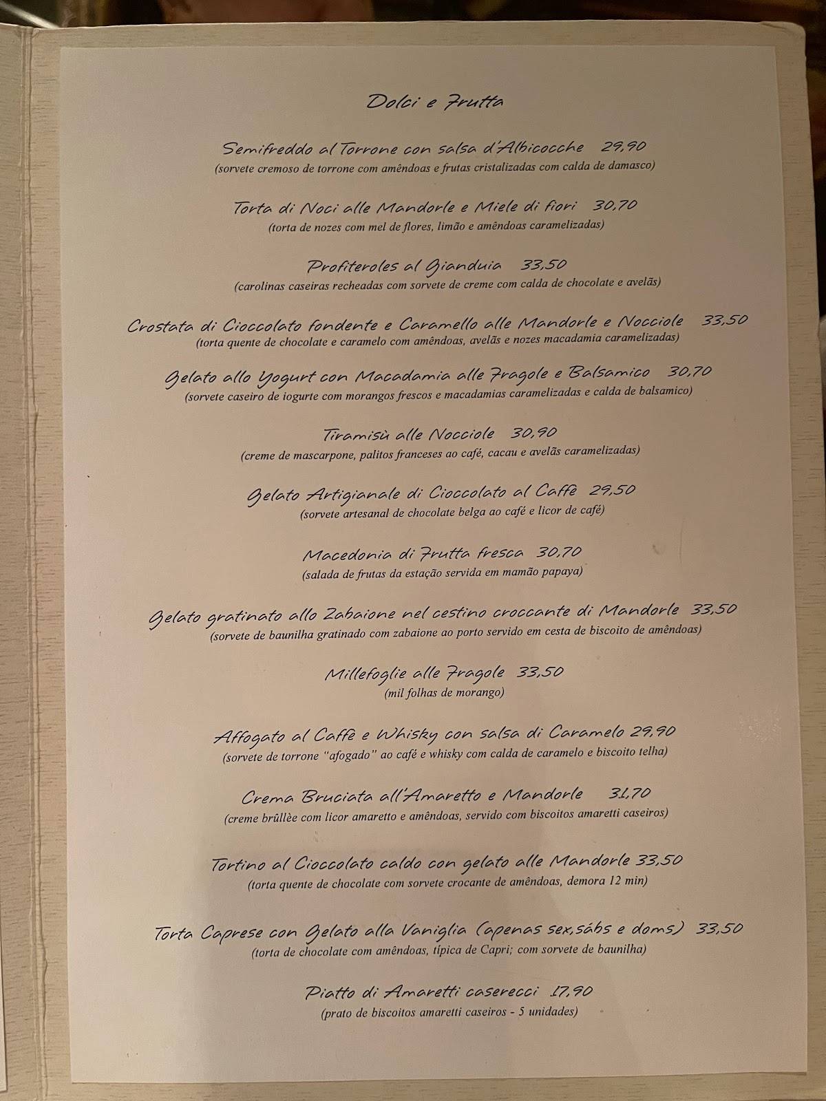 Menu em Artigiano Ristorante restaurante, Rio de Janeiro