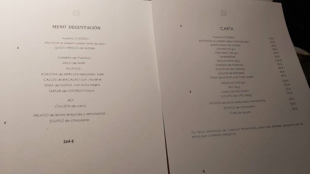 Carta de Asador Etxebarri, Axpe