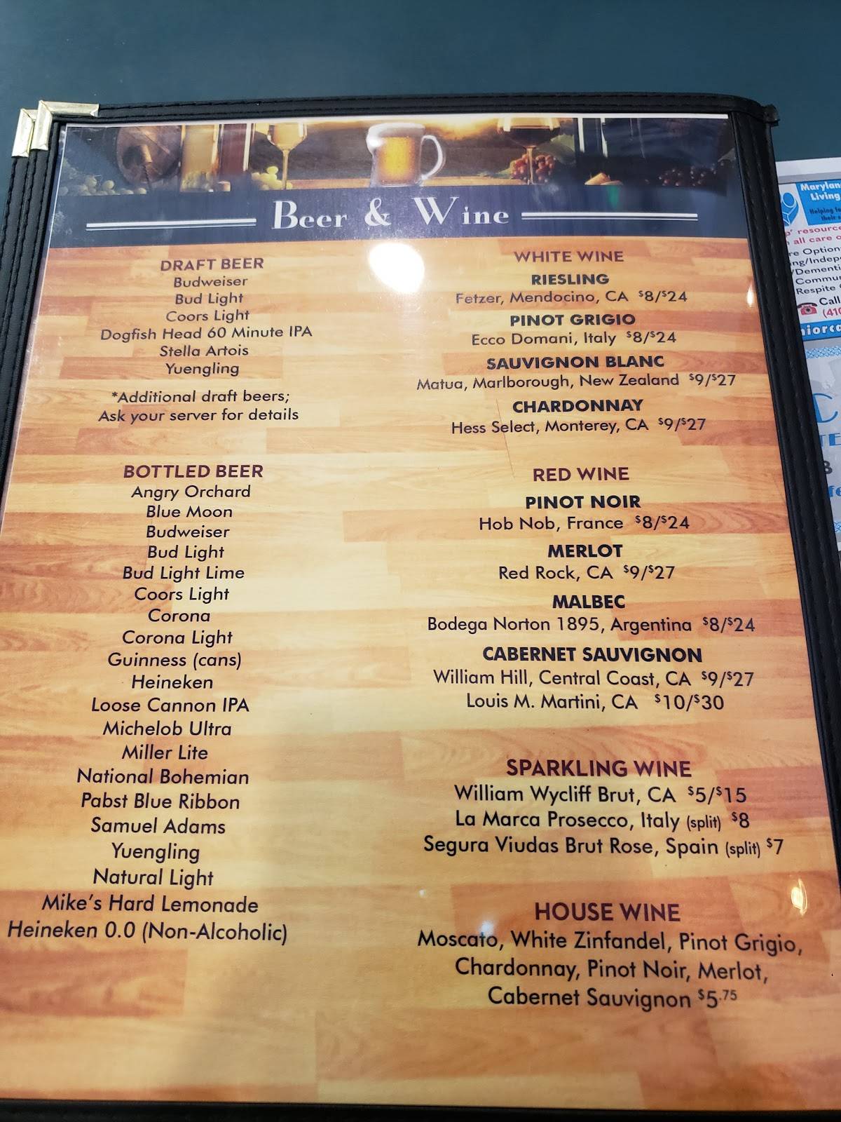 Menu at Ashland Cafe, Cockeysville