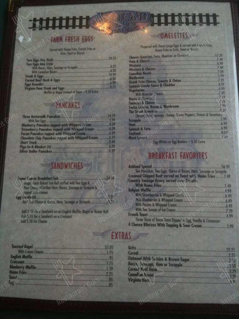 Menu at Ashland Cafe, Cockeysville