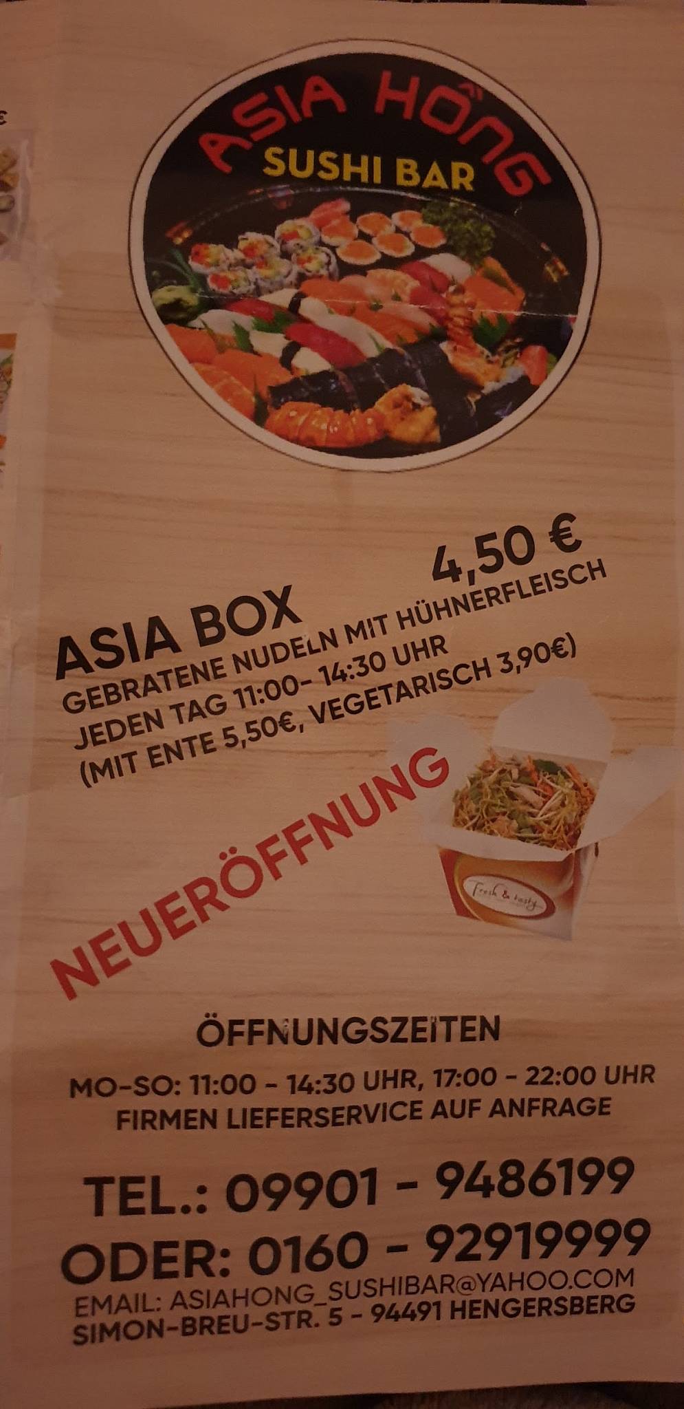 Speisekarte von Asia Hong Sushi Bar, Hengersberg