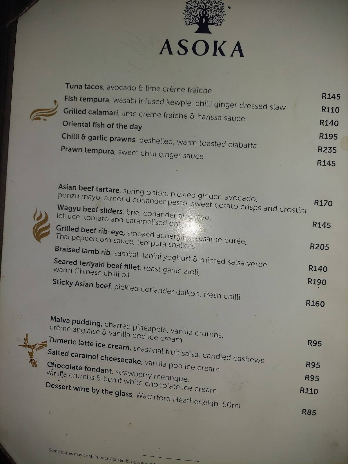 Menu at Asoka Restaurant, Bar and Lounge, Cape Town