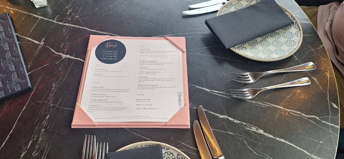 Menu at Ateesh restaurant, Newcastle upon Tyne