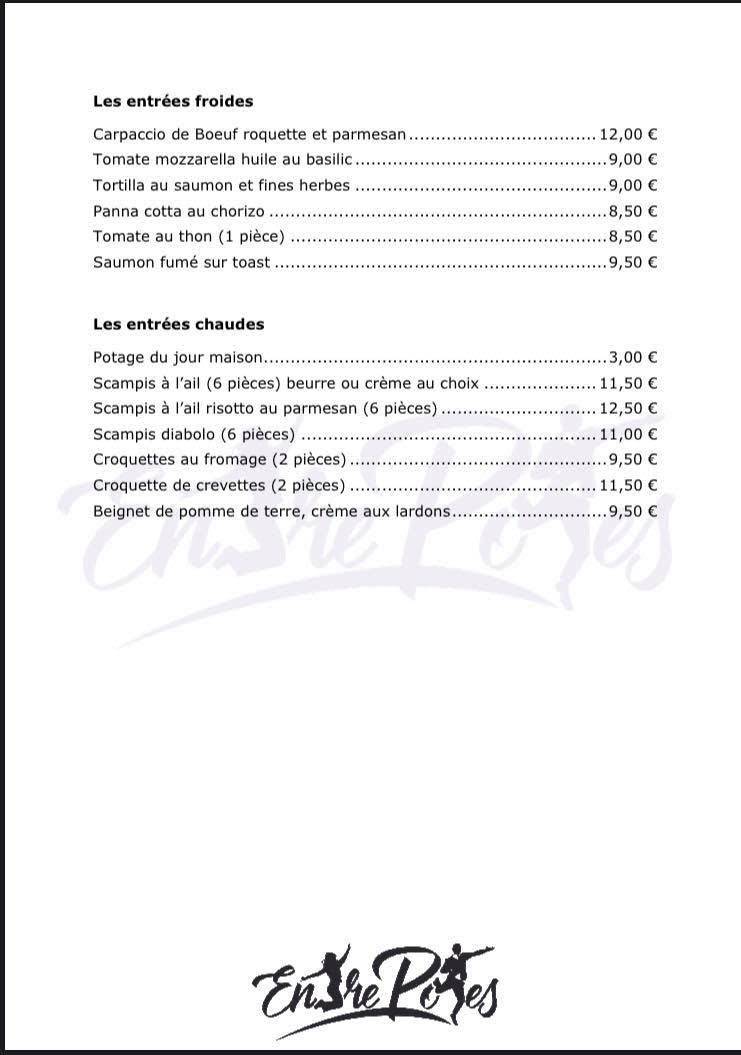 Menu au Entre Potes, Ath
