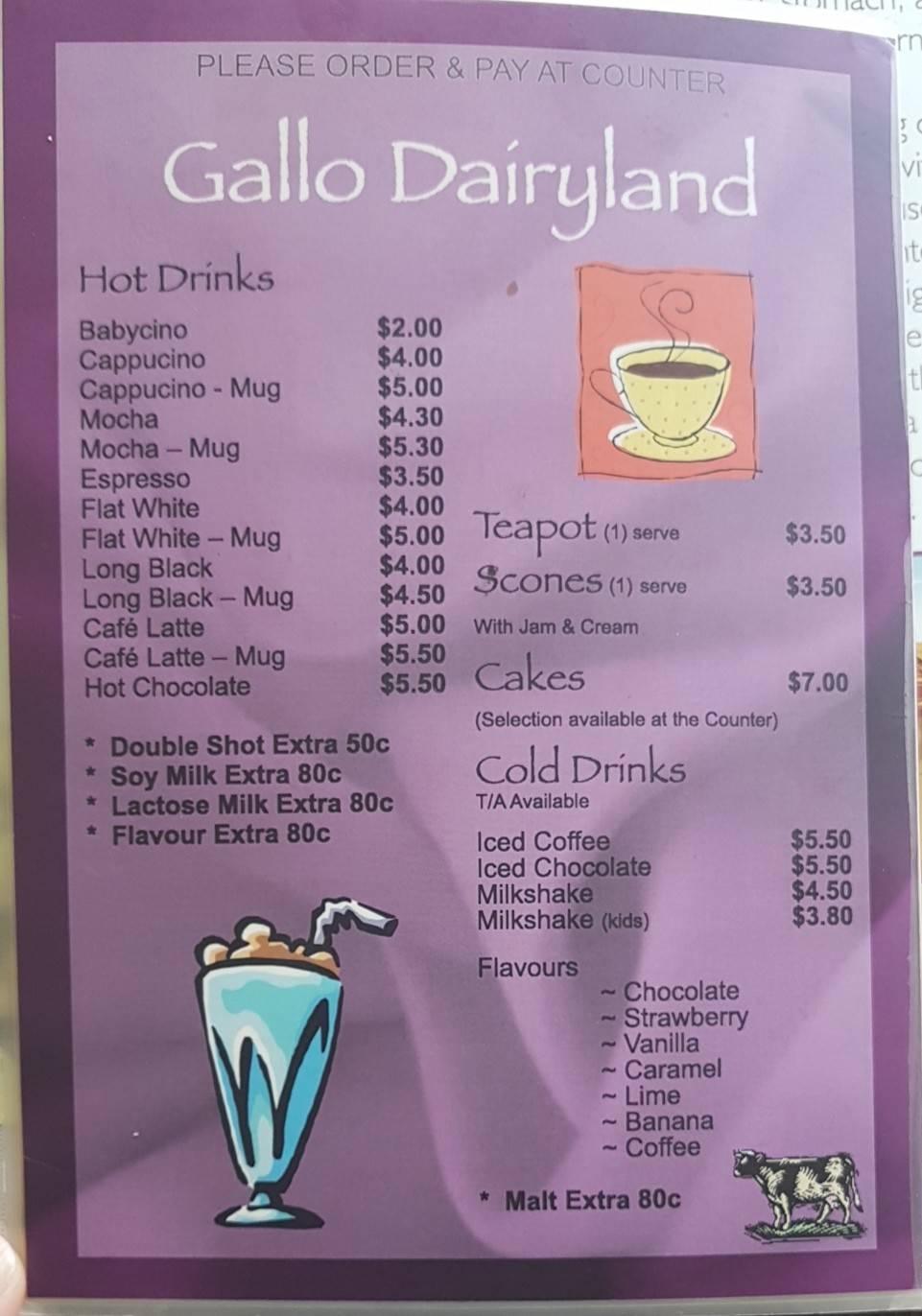 Menu at Gallo Dairyland cafe, East Barron, 9 E Barron Rd