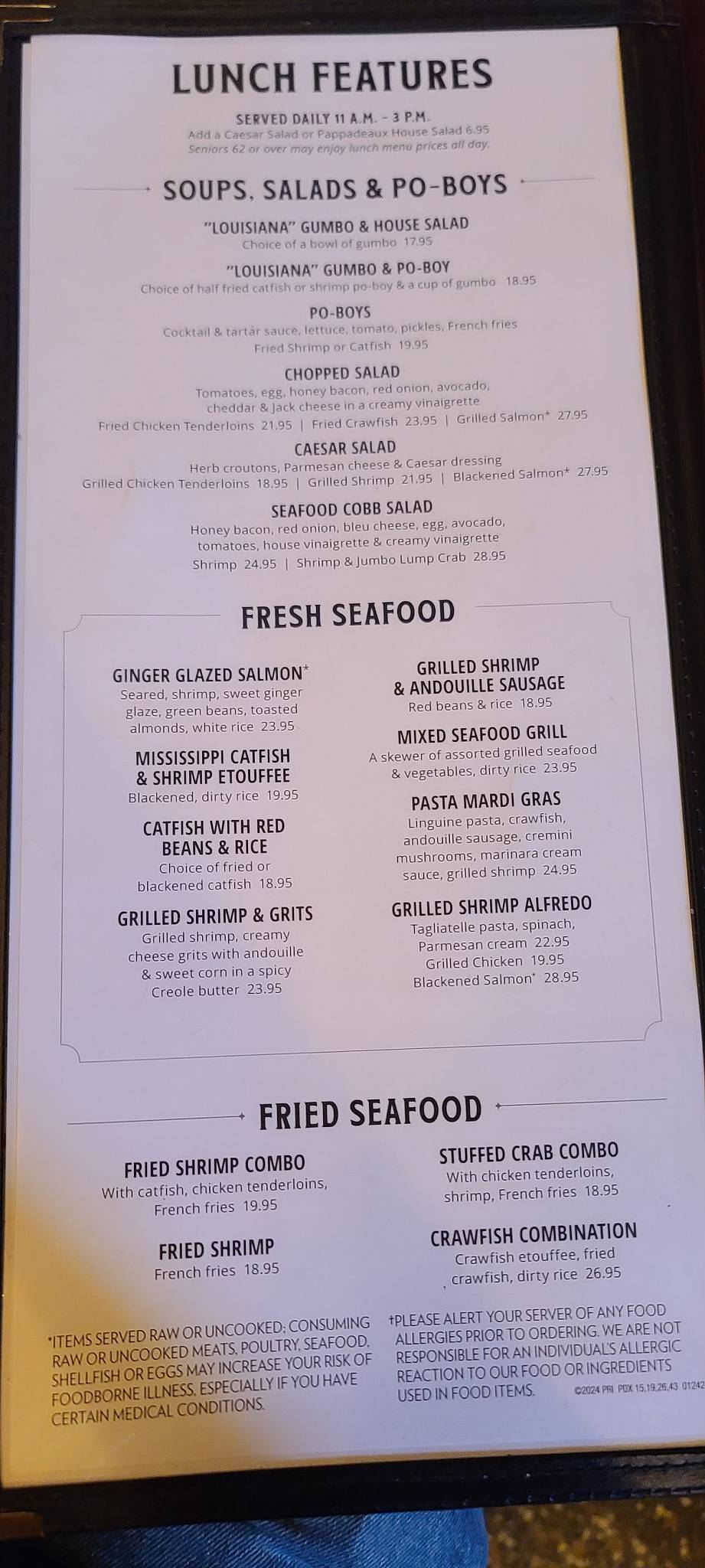Menu at Pappadeaux Seafood Kitchen restaurant, Marietta, Windy Hill Rd SE