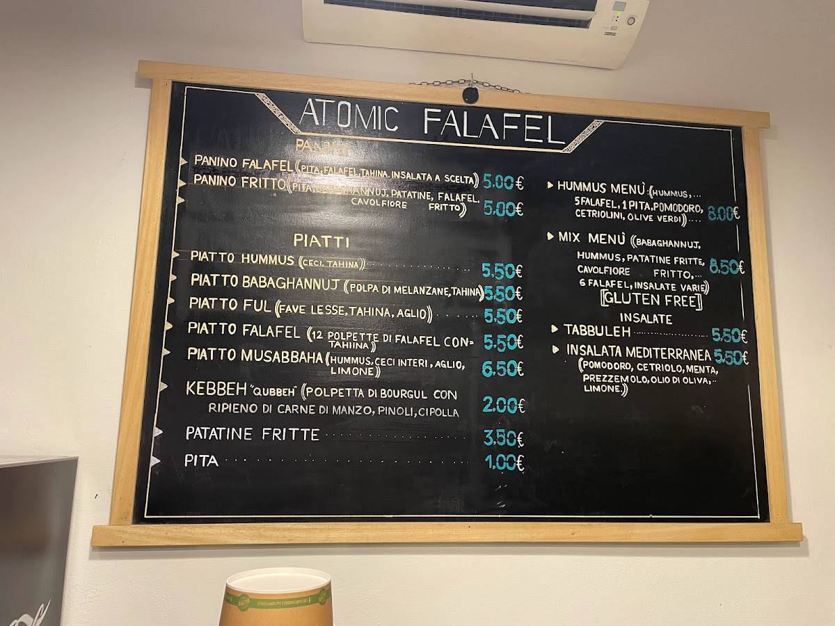 Menu at Atomic Falafel restaurant, Florence