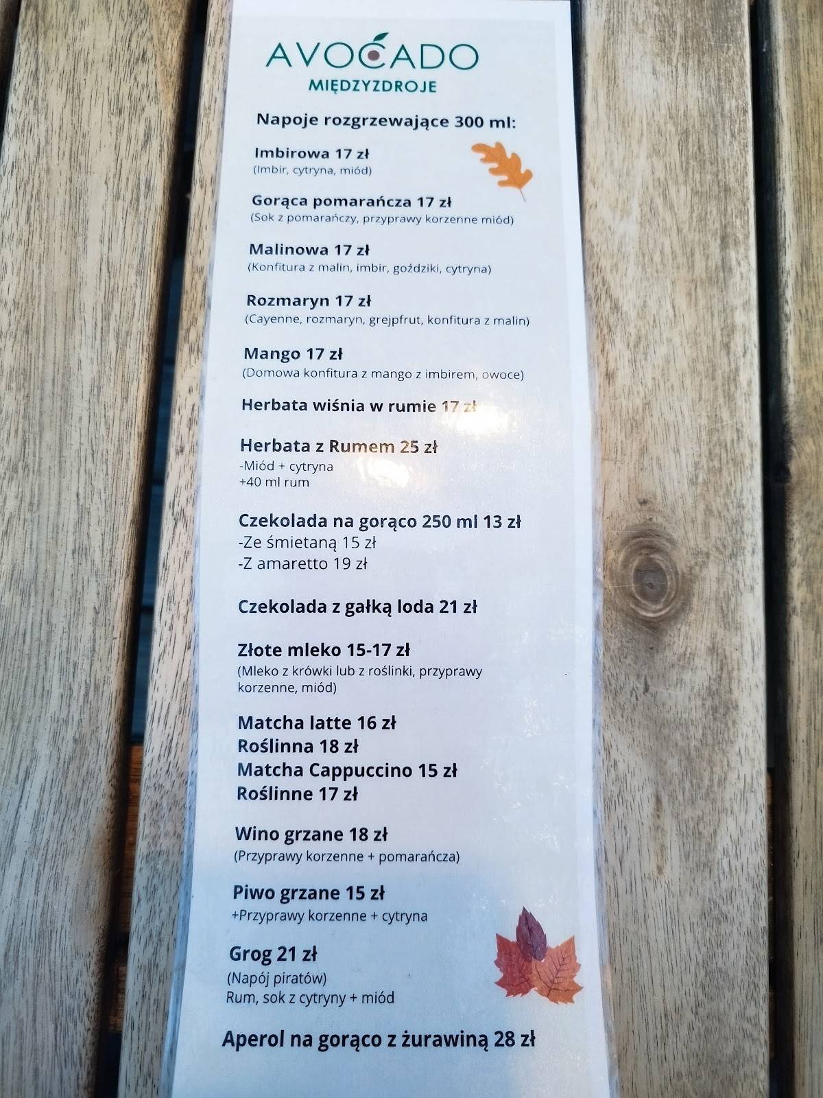Menu at Avocado pub & bar, Miedzyzdroje