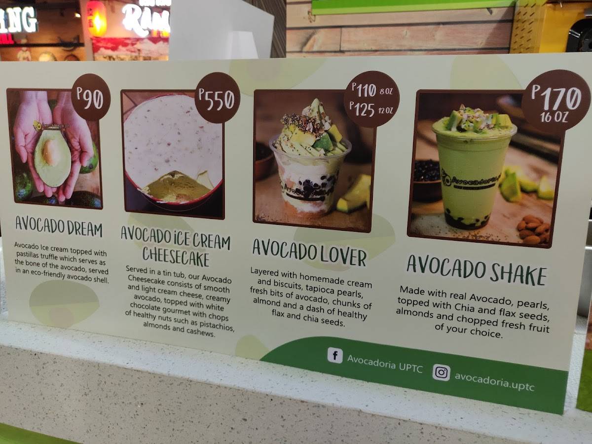 Menu at Avocadoria U.P. Town Center cafe, Quezon City