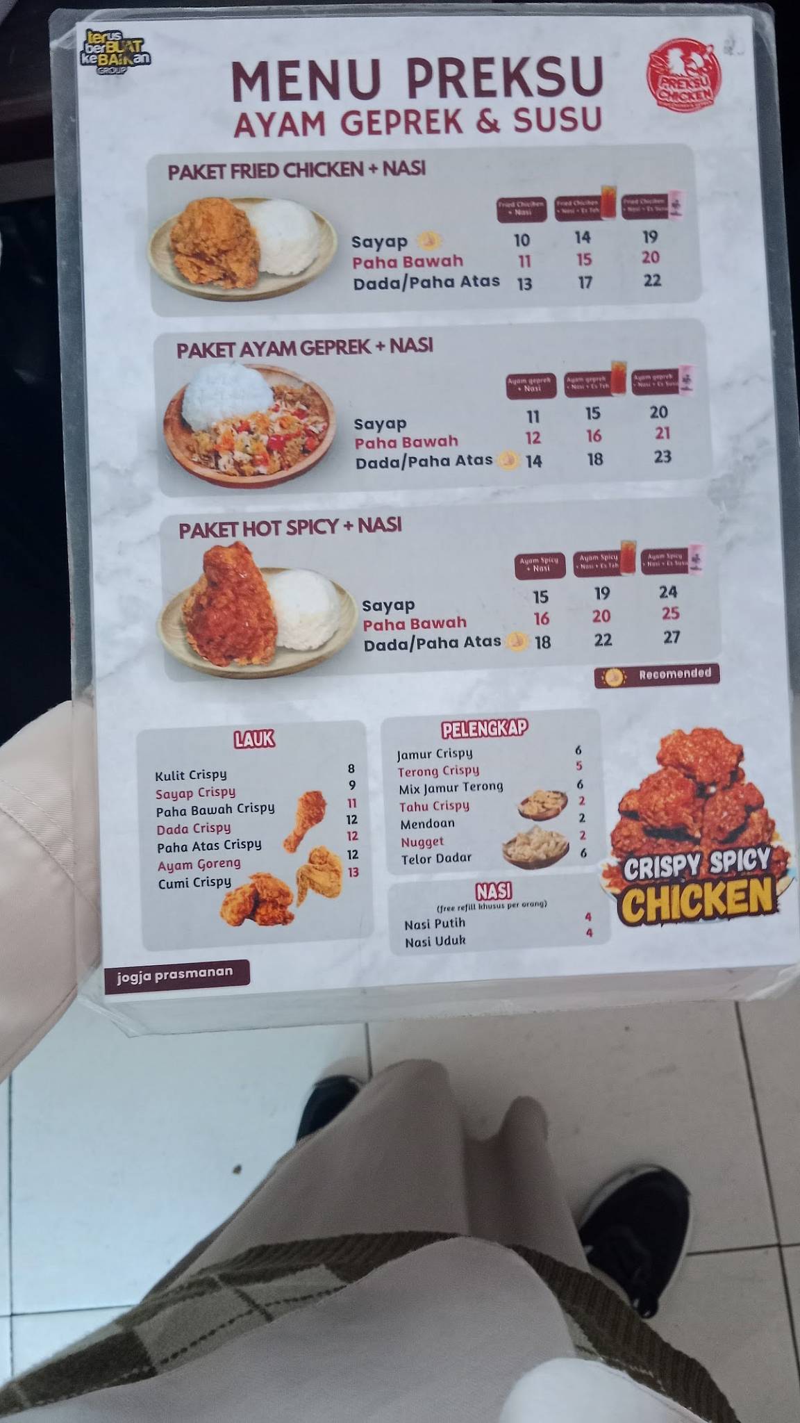Carta del restaurante Ayam Geprek & Susu (Preksu) Godean, Banguntapan