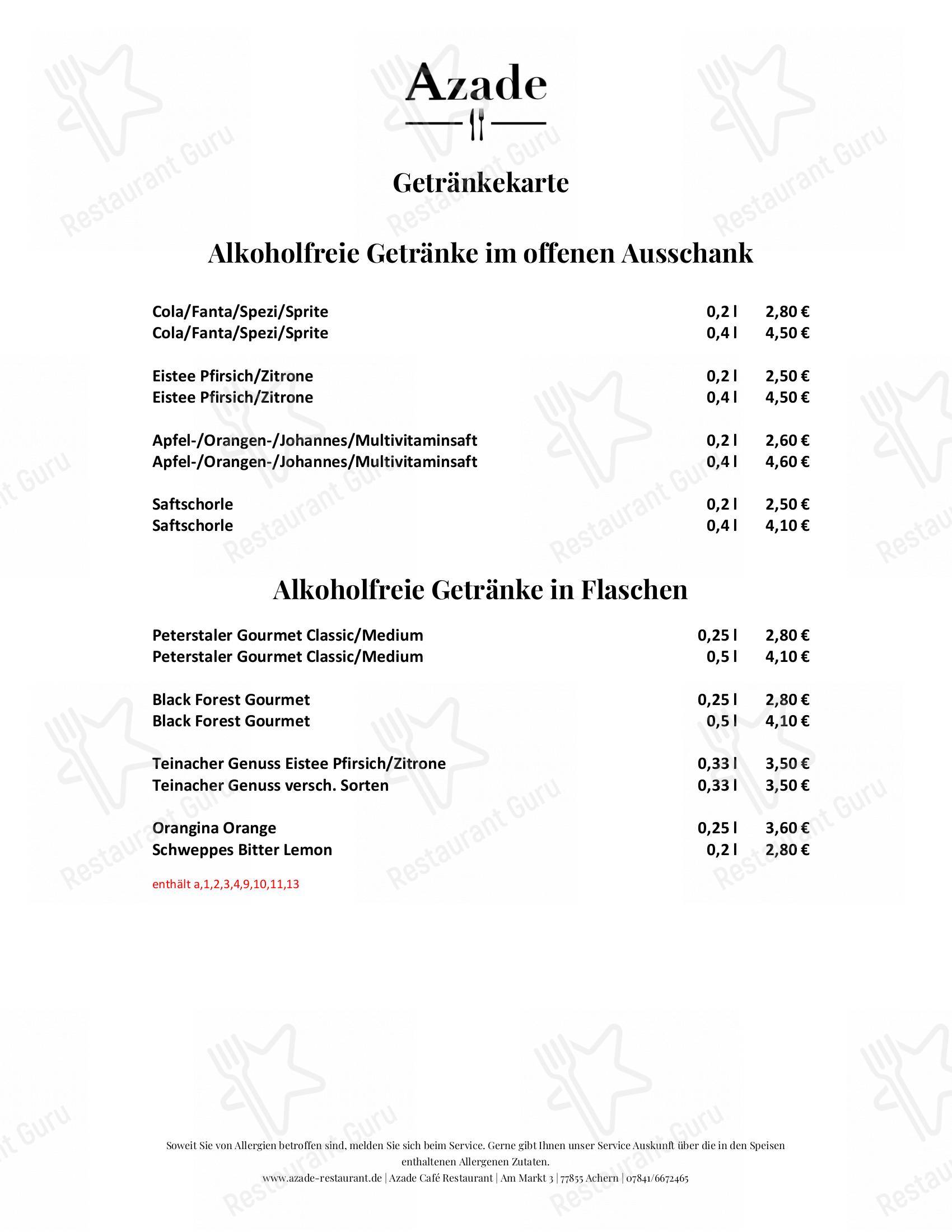 Speisekarte von Azade Cafe Restaurant, Achern