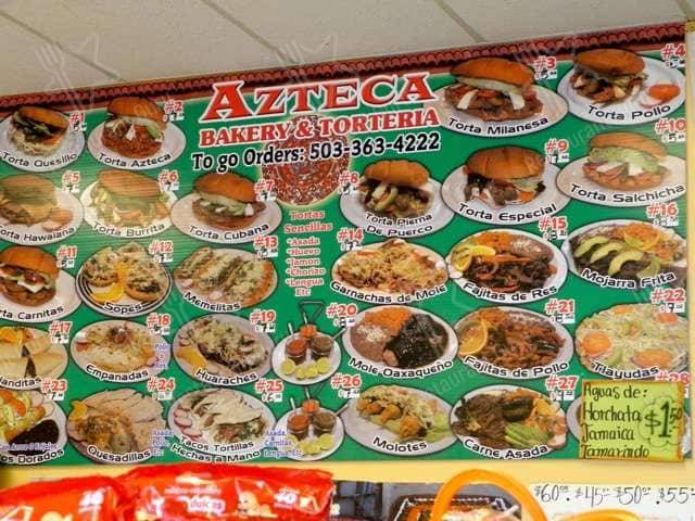 Menu at Azteca Bakery, Salem