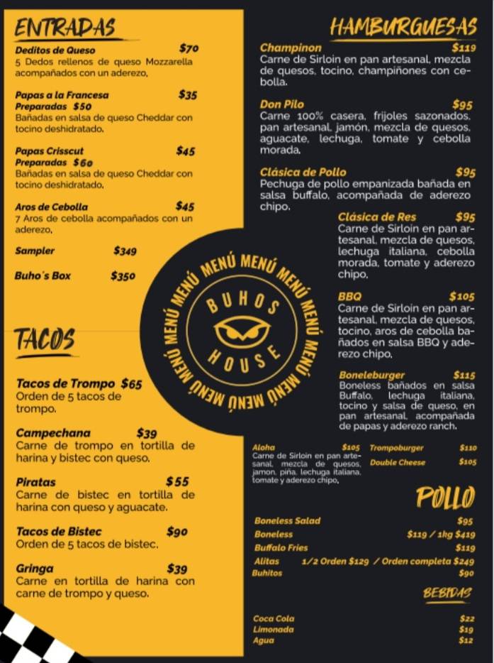 Menu at Búhos house Food & Grill restaurant, San Nicolás de los Garza