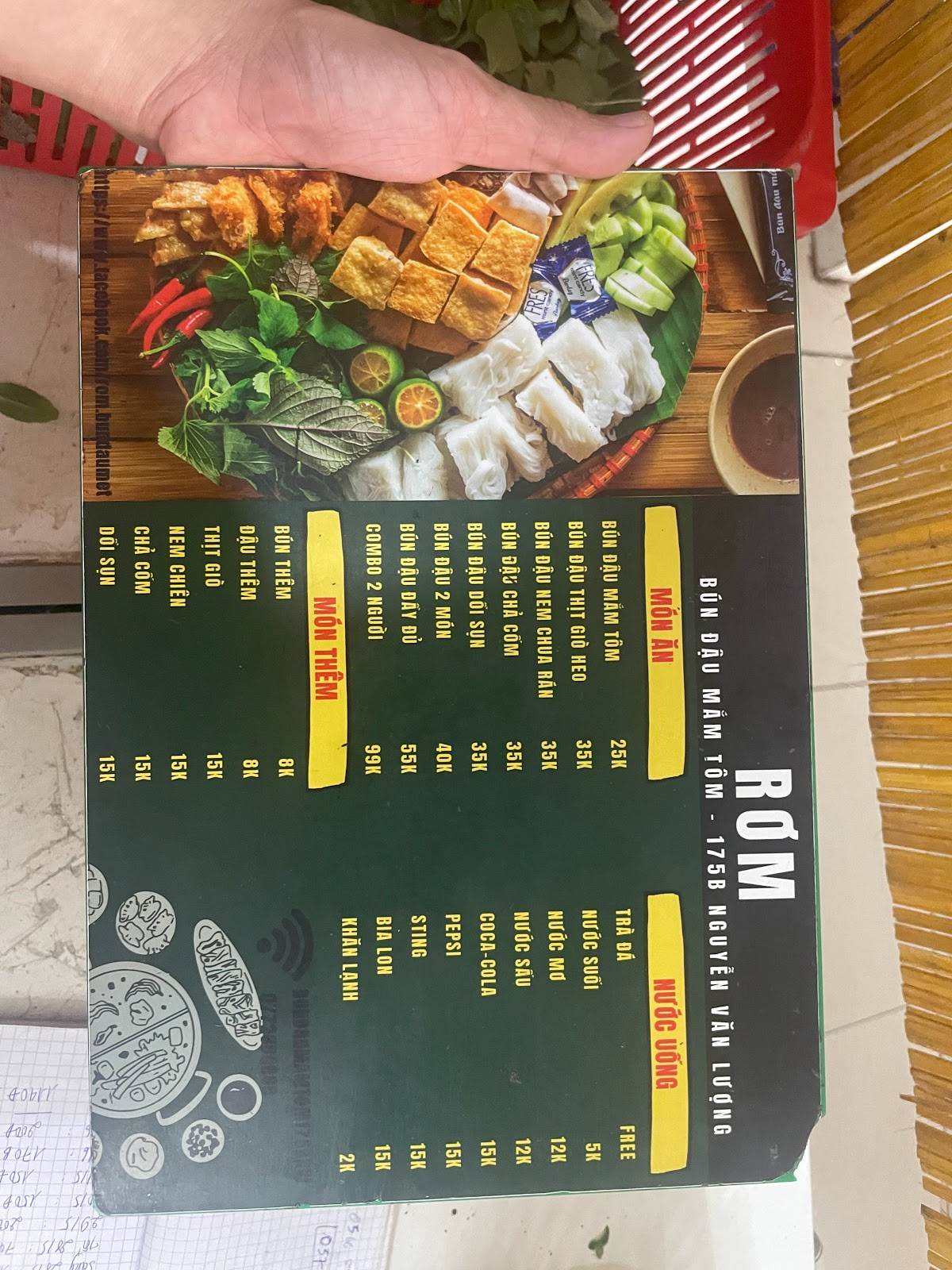 Menu at Bún Đậu Mắm Tôm RƠM restaurant, Ho Chi Minh City