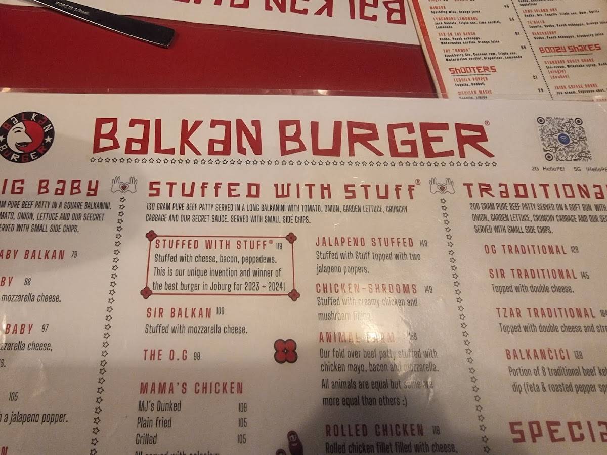Menu at BALKAN BURGER restaurant, Port Elizabeth