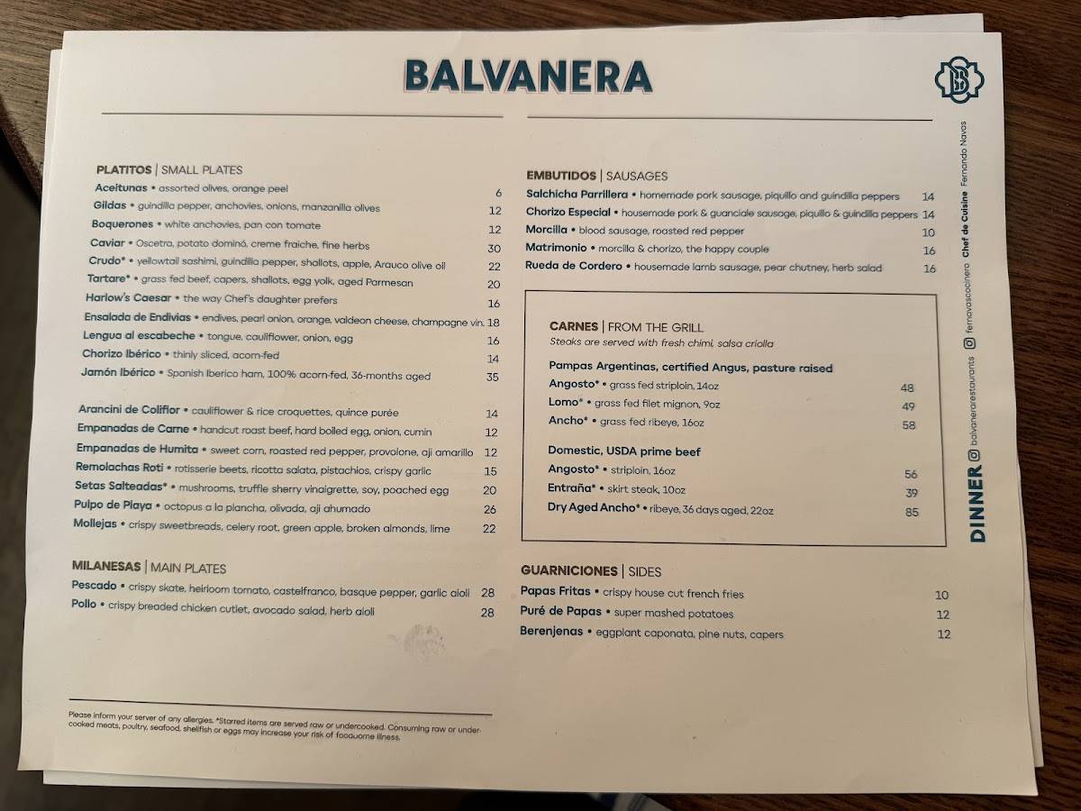 Menu at BALVANERA pub & bar, Pittsburgh